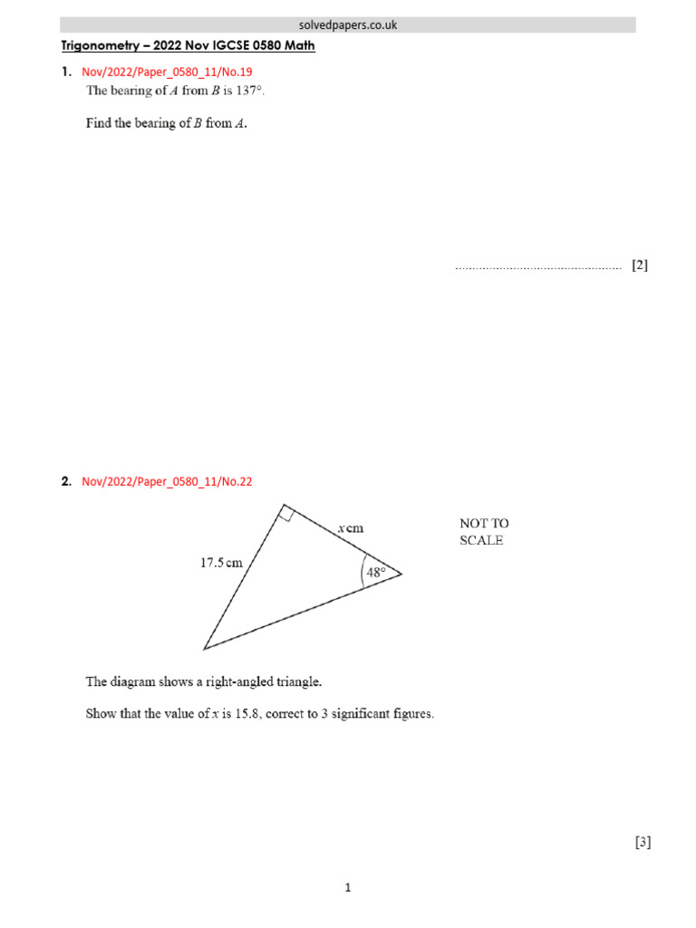 2022N Trigonometry IGCSE 0580 Math | PDF