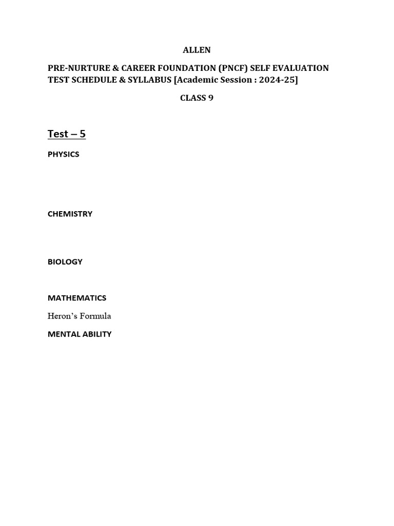 ALLEN Test 5 Syllabus CLASS 9 | PDF