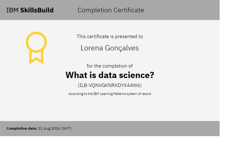 DATA SCIENCE. Completion Certificate - SkillsBuild | PDF