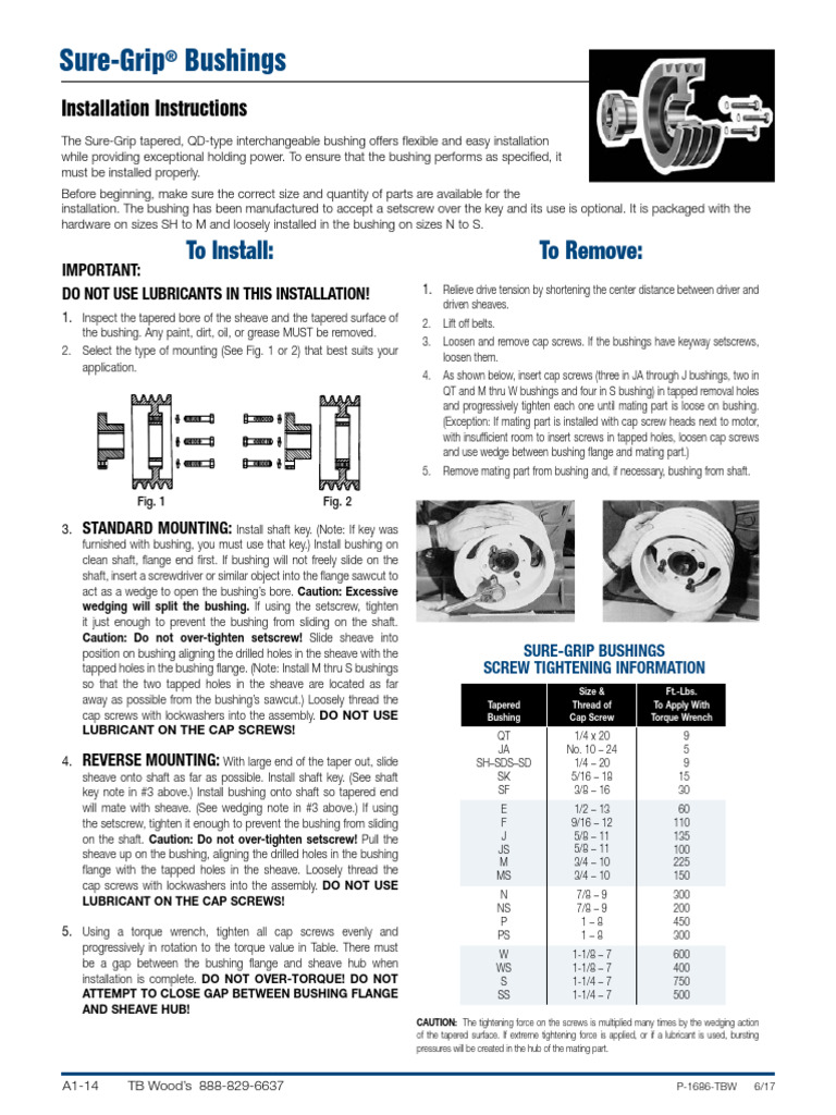 TB-Woods-Sure-Grip-Bushings-IOM | PDF | Screw | Mechanical Engineering