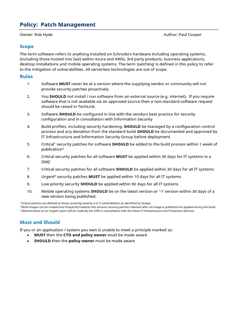 Patch Management Policy 2022 | PDF | Software Engineering | Information ...