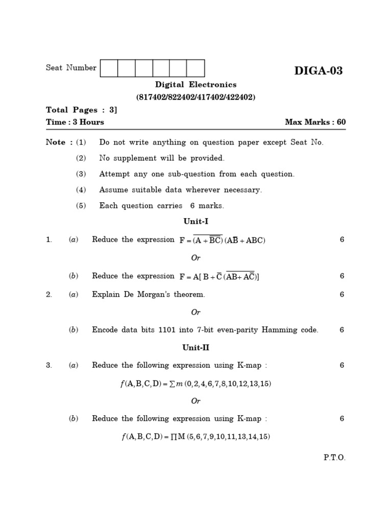 Digital Electronics Exam Paper DIGA-03 | PDF | Electronic Design ...