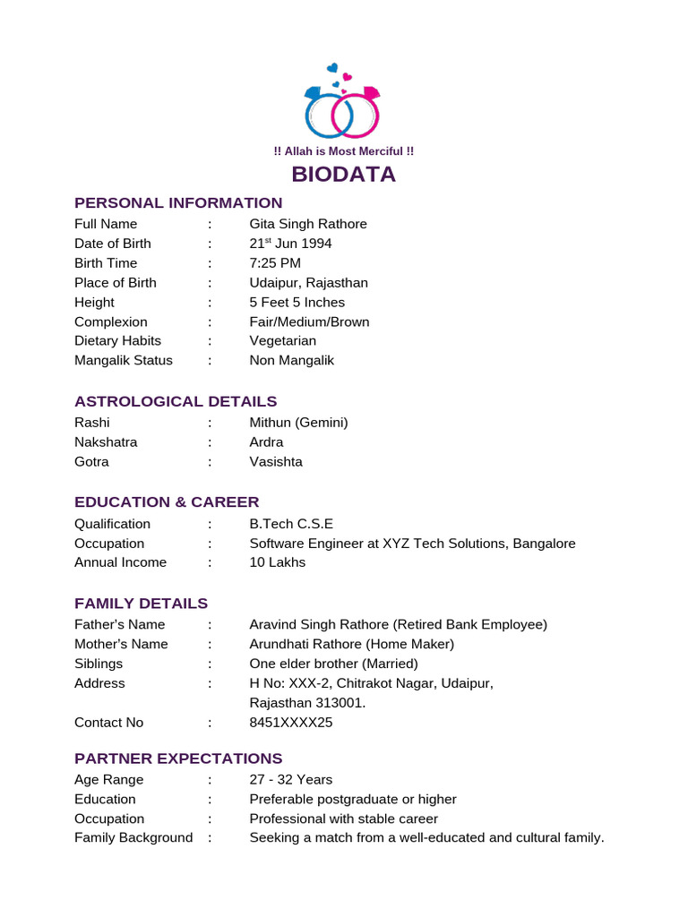 Odia Marriage Biodata for Gita Rathore | PDF