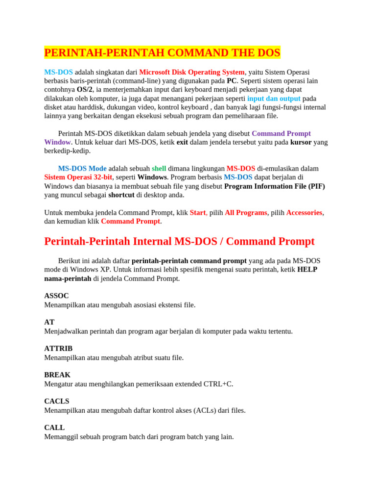 PERINTAH COMMAND DOS | PDF