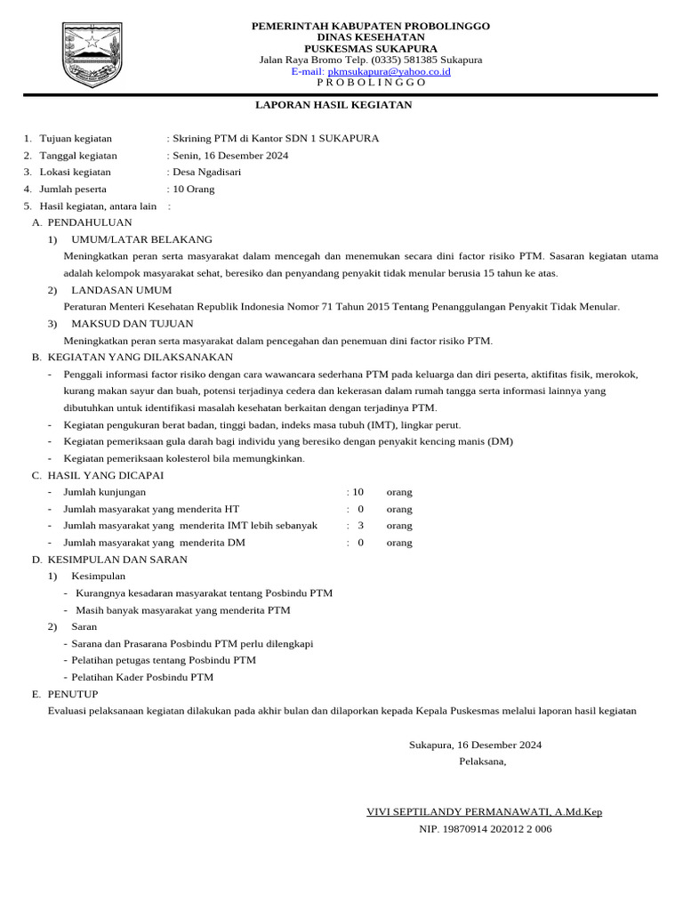 TAHAP III LAPORAN HASIL KEGIATAN PTM INSTANSI Ngepung VISELA | PDF