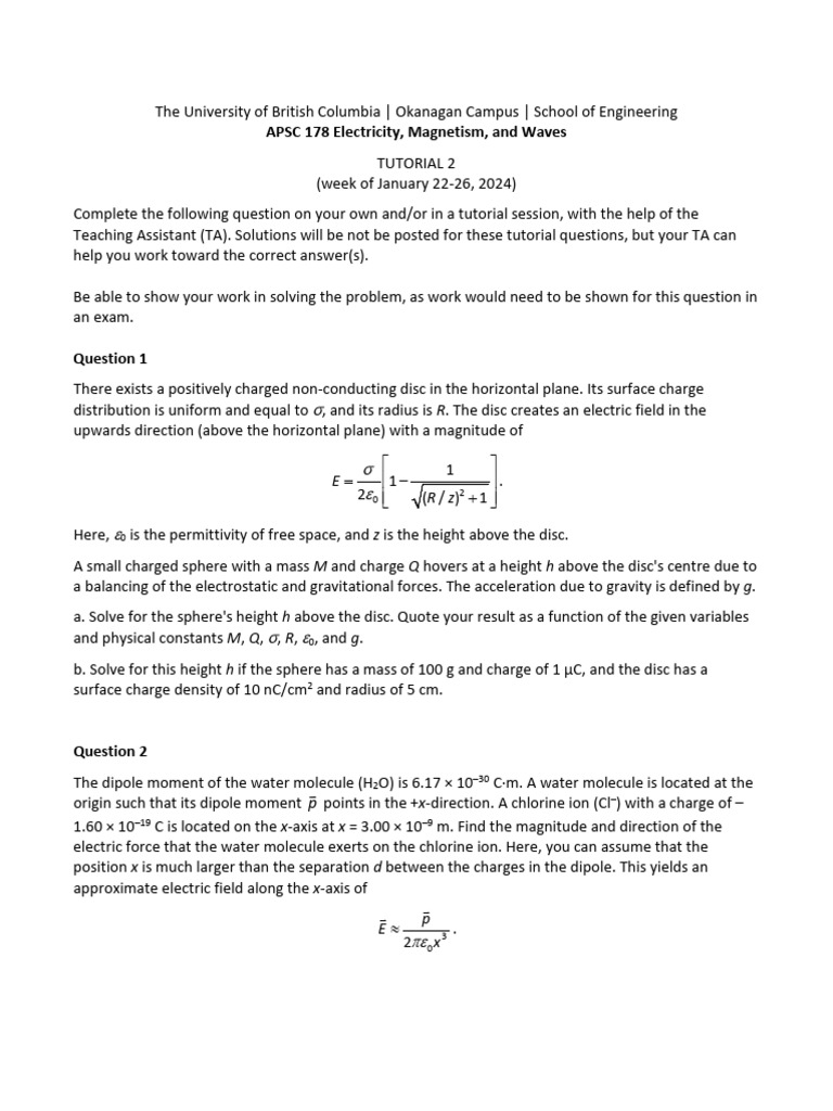 Tutorial_2.pdf | PDF | Force | Electric Field