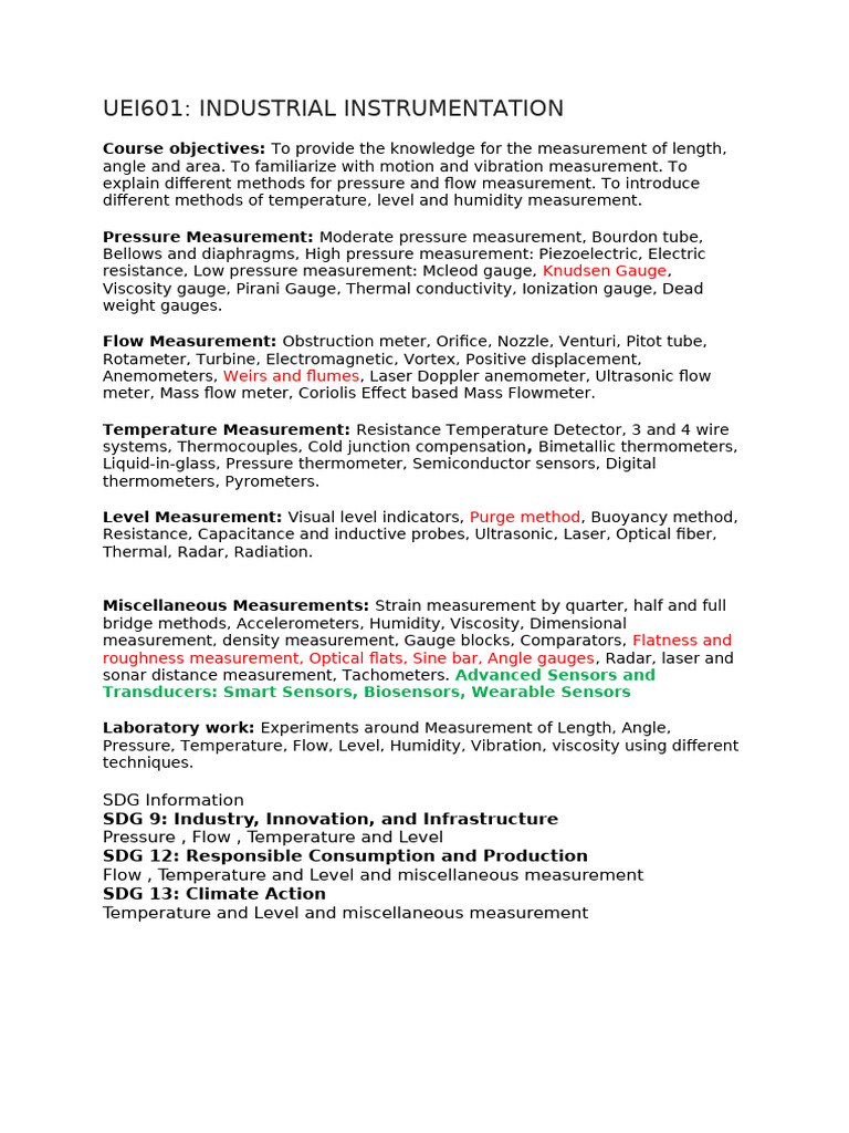 Industrial Instrumentation Course Overview | PDF | Digital Signal ...
