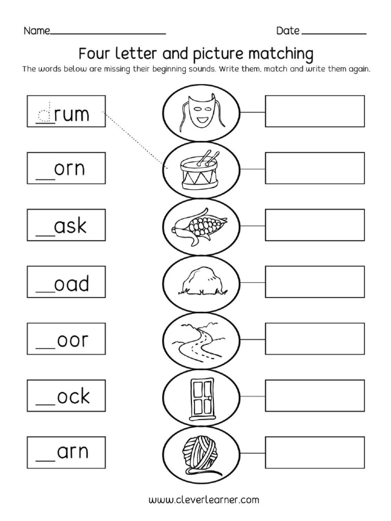 Four Letter Words Picture Matching Worksheet 05 | PDF