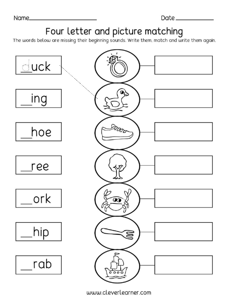 Four Letter Words Picture Matching Worksheet 06 | PDF