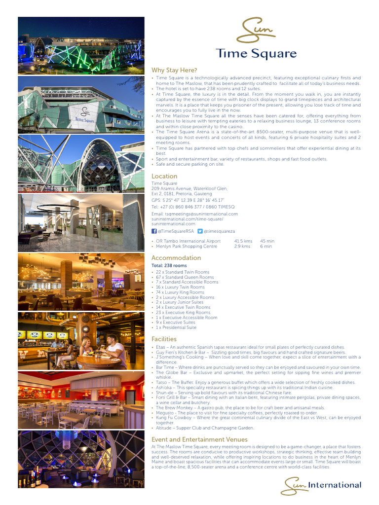 Sunlux Time Square Fact Sheet | PDF | Restaurants | Bar (Establishment)