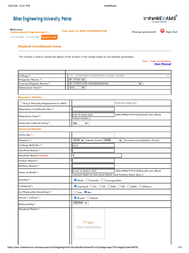 For Regular Demo Registration Form 2024 | PDF