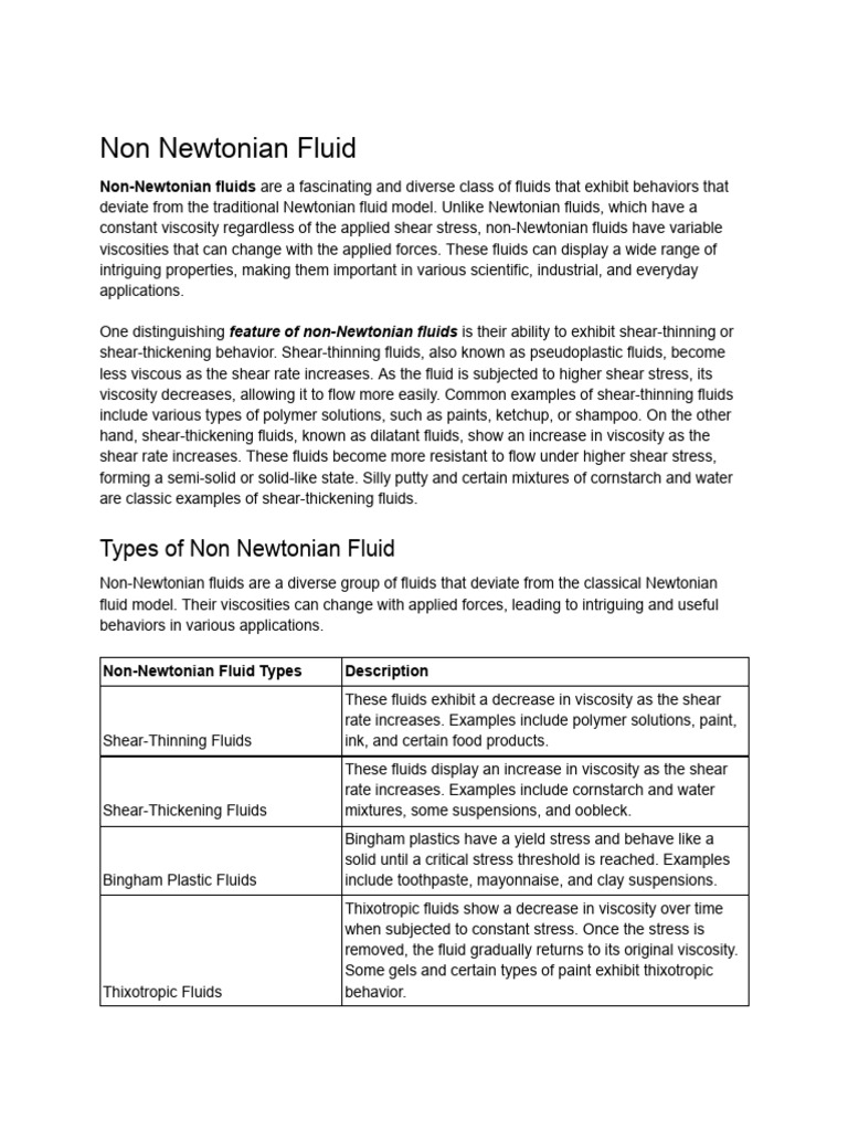Non Newtonian Fluid | PDF | Chemical Engineering | Fluid Dynamics