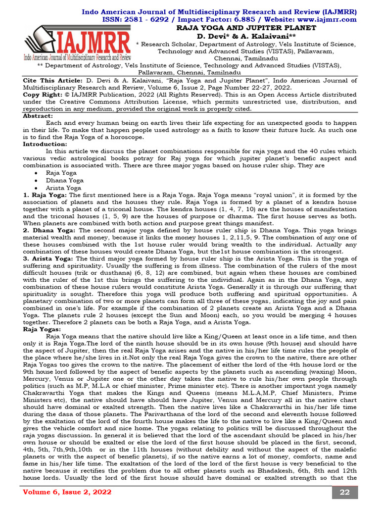 Raj Yog in Vedic Astrology | PDF | Planets In Astrology | Esoteric ...