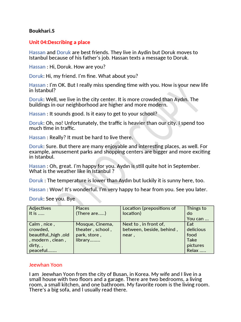 Describing Places and Homes | PDF | Room