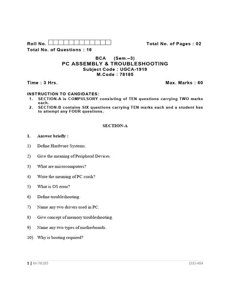 Bca 3 Sem PC Assembly and Troubleshooting 78185 Jan 2021 | PDF