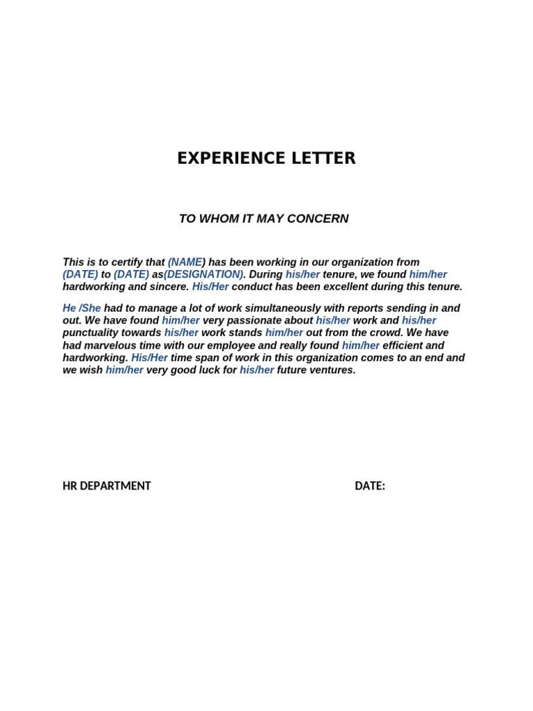 Experience Letter Template | PDF