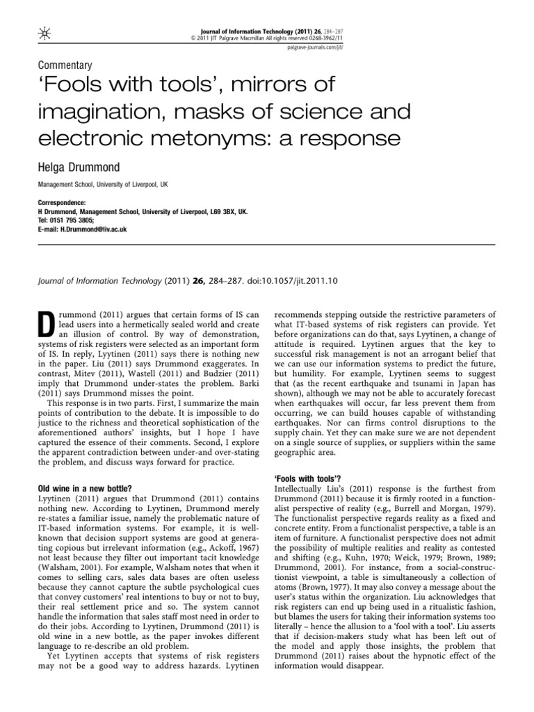 'Fools With Tools', Mirrors of | PDF | Risk | Decision Making