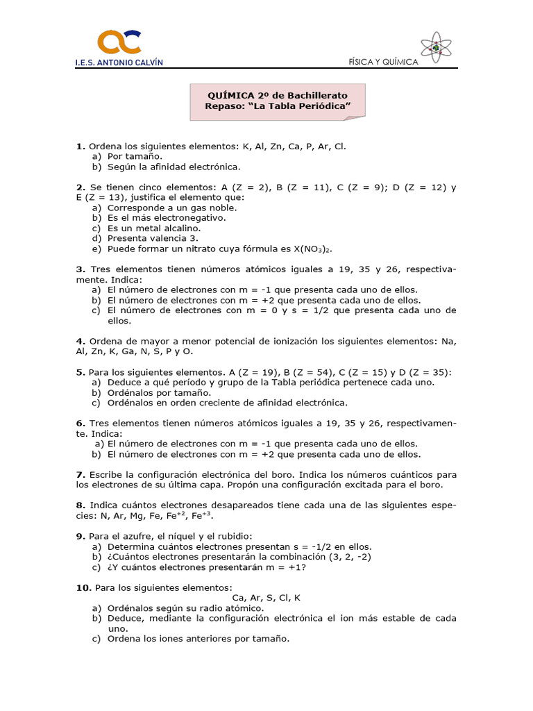 Repaso Tabla Periódica | PDF