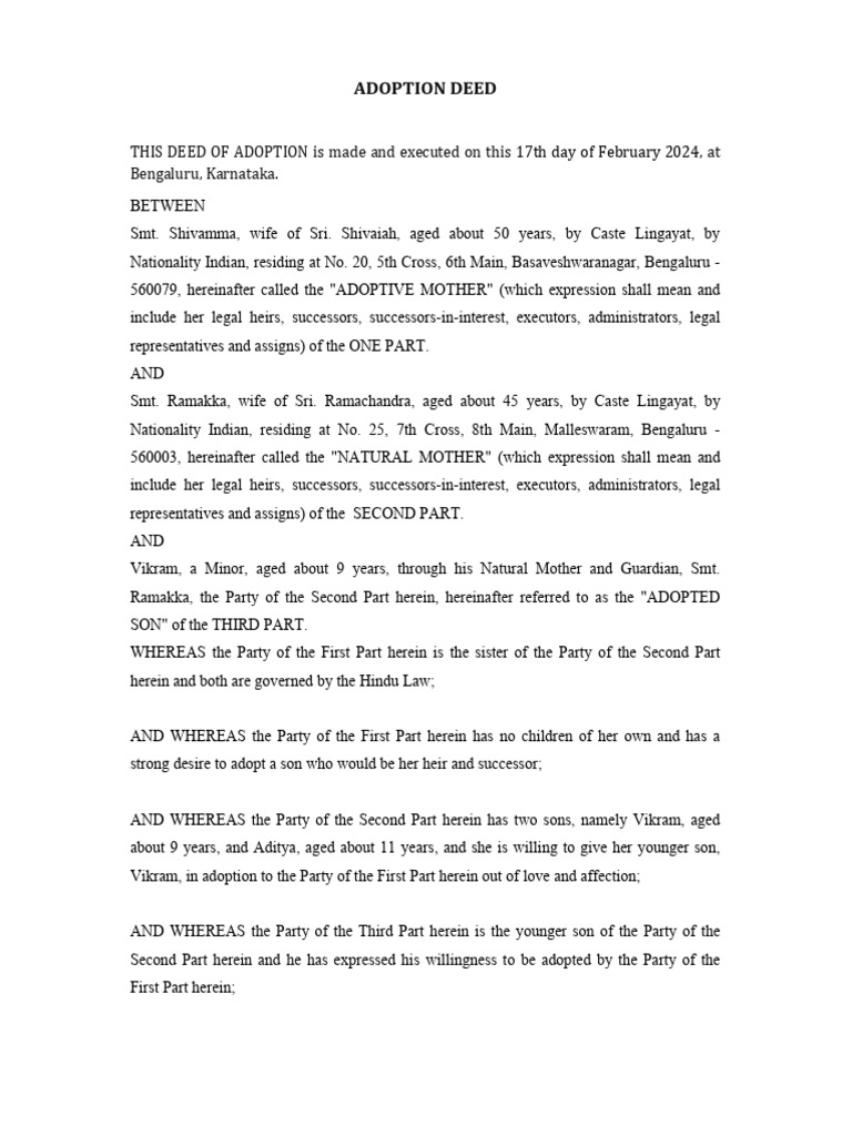 Adoption Deed | PDF | Private Law | Common Law