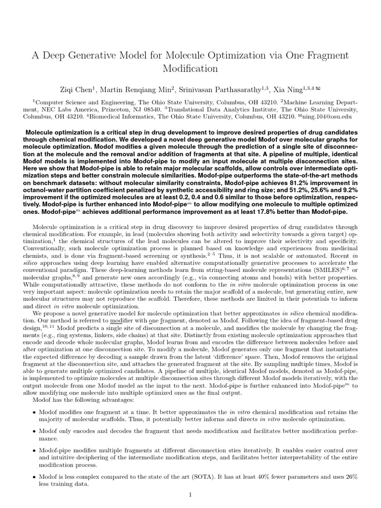 A Deep Generative Model for Molecule Optimization via One Fragment Modification | PDF | Deep ...