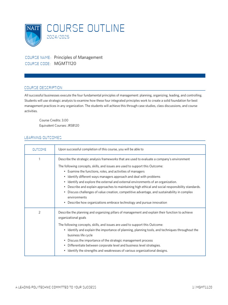 Course Outline MGMT1120 - 2024 | PDF