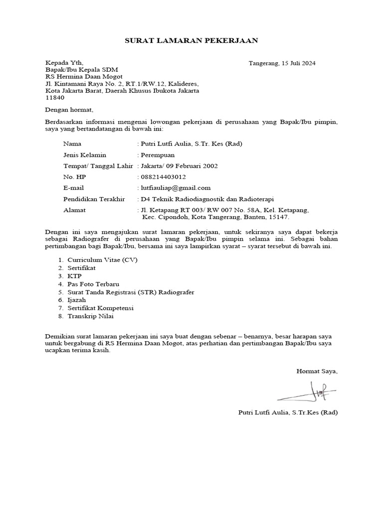 Radiografer - Putri Lutfi Aulia | PDF