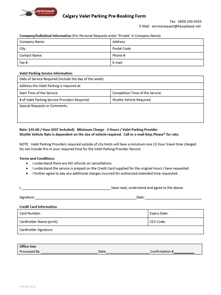 Calgary Valet Parking Form | PDF