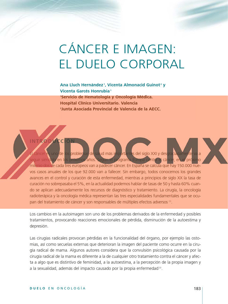 Xdoc - MX Cancer e Imagen El Duelo Corporal | PDF | Dolor | Trastorno depresivo mayor