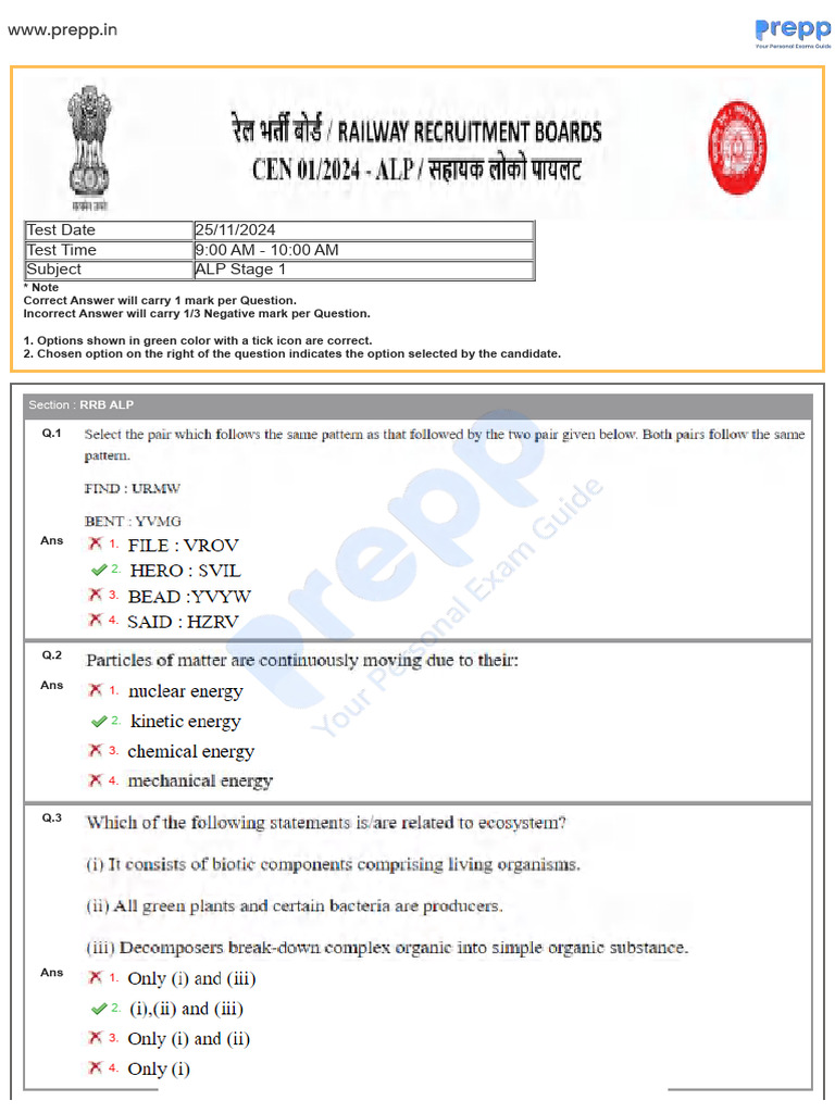 Compressed RRB ALP 2024 AnswerKey Compilation in English 1 1 1 | PDF
