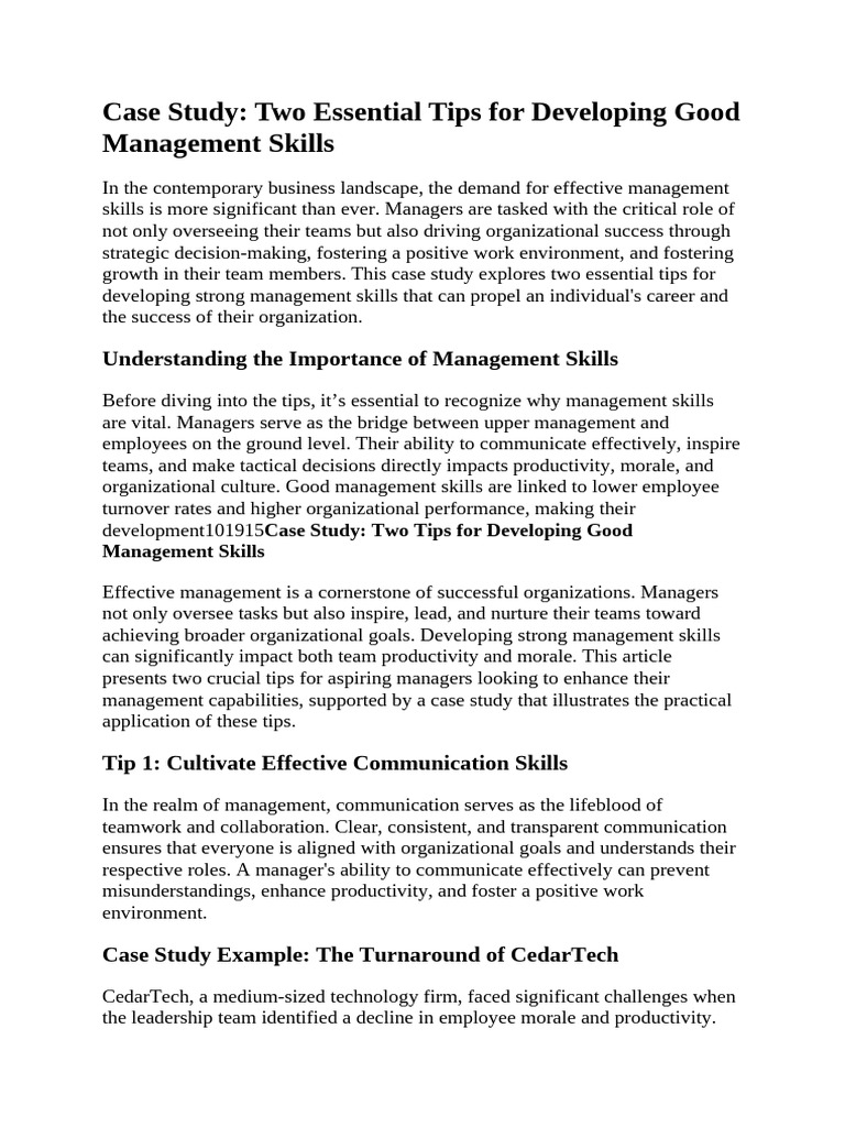 Case Study - Two Essential Tips For Developing Good Management Skills ...