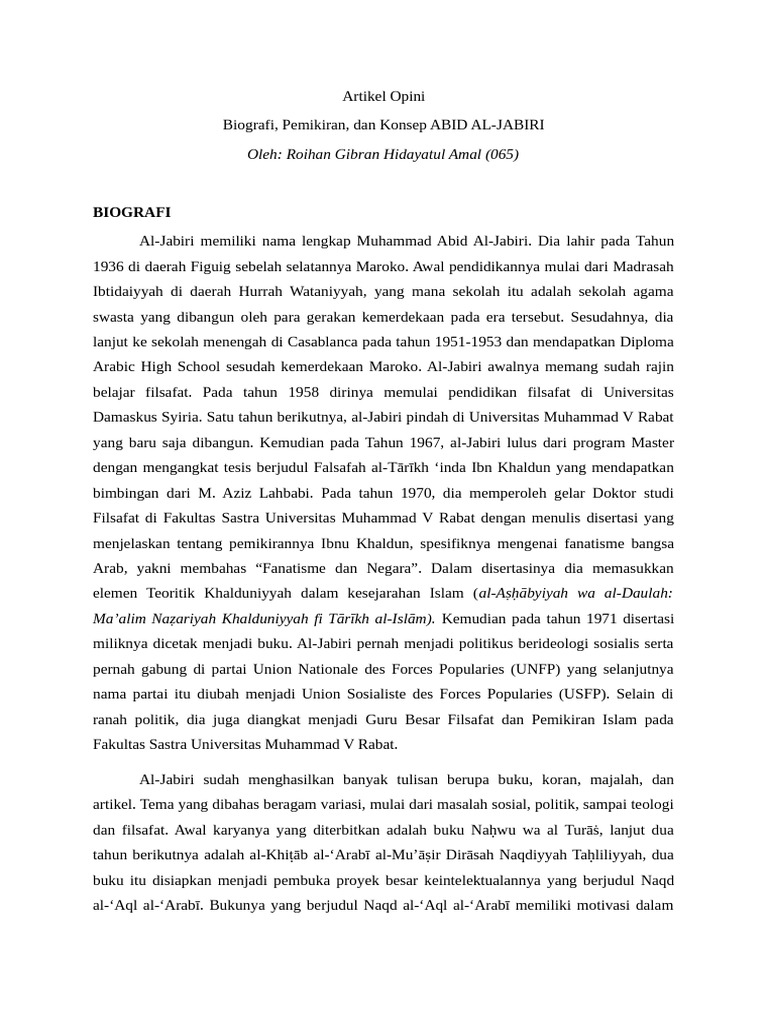 Artikel Opini Tokoh Abid Al-Jabiri | PDF