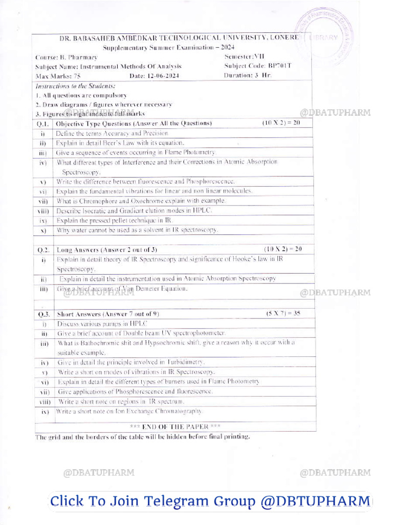 Dbatu 7 TH Sem Summer 2024 Pyq | PDF