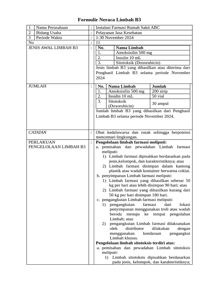 Formulir Neraca Limbah B3 | PDF