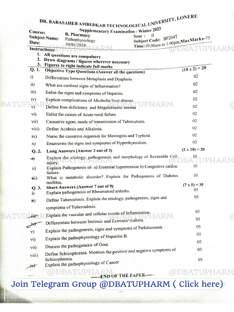 DBATU 2nd SEM PHARMACY WINTER 2023 JAN 2024 EXAM QUESTION PAPERS | PDF