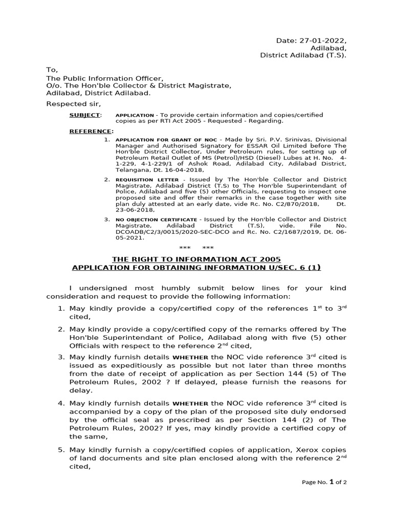 RTI Application - Sy. No. 66 Mavala | PDF | Justice | Crime & Violence