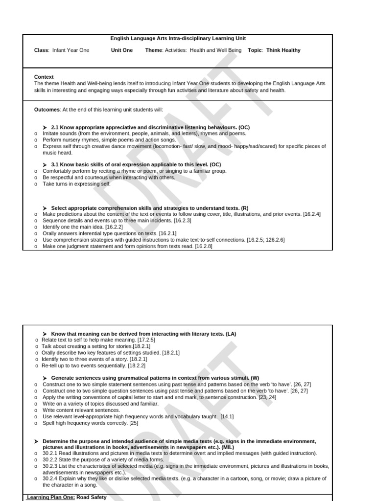 00 Intra-Disciplinary Unit Think Healthy | PDF | Reading Comprehension ...