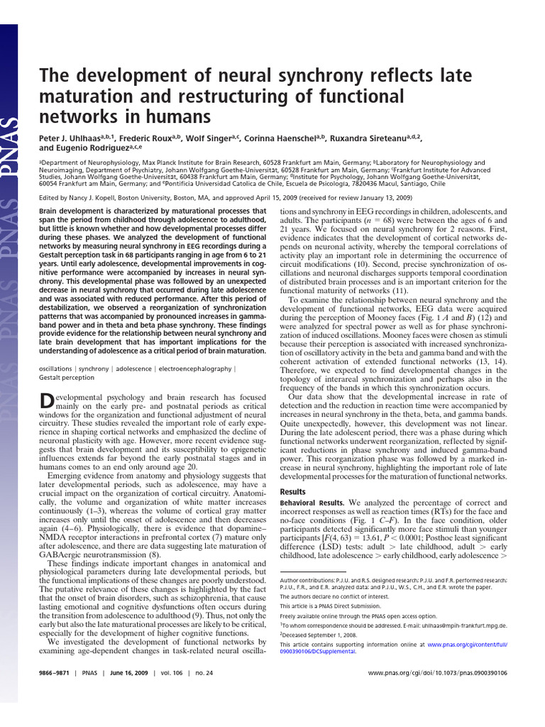 Neural Synchrony in Adolescent Brain Development | PDF | Neural ...