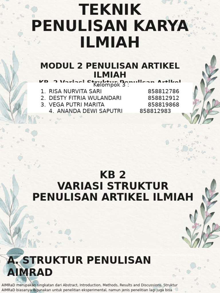 Presentasi Modul 2 KB 2 Teknik Penulisan Karya Ilmiah Idik4013 Universitas Terbuka | PDF