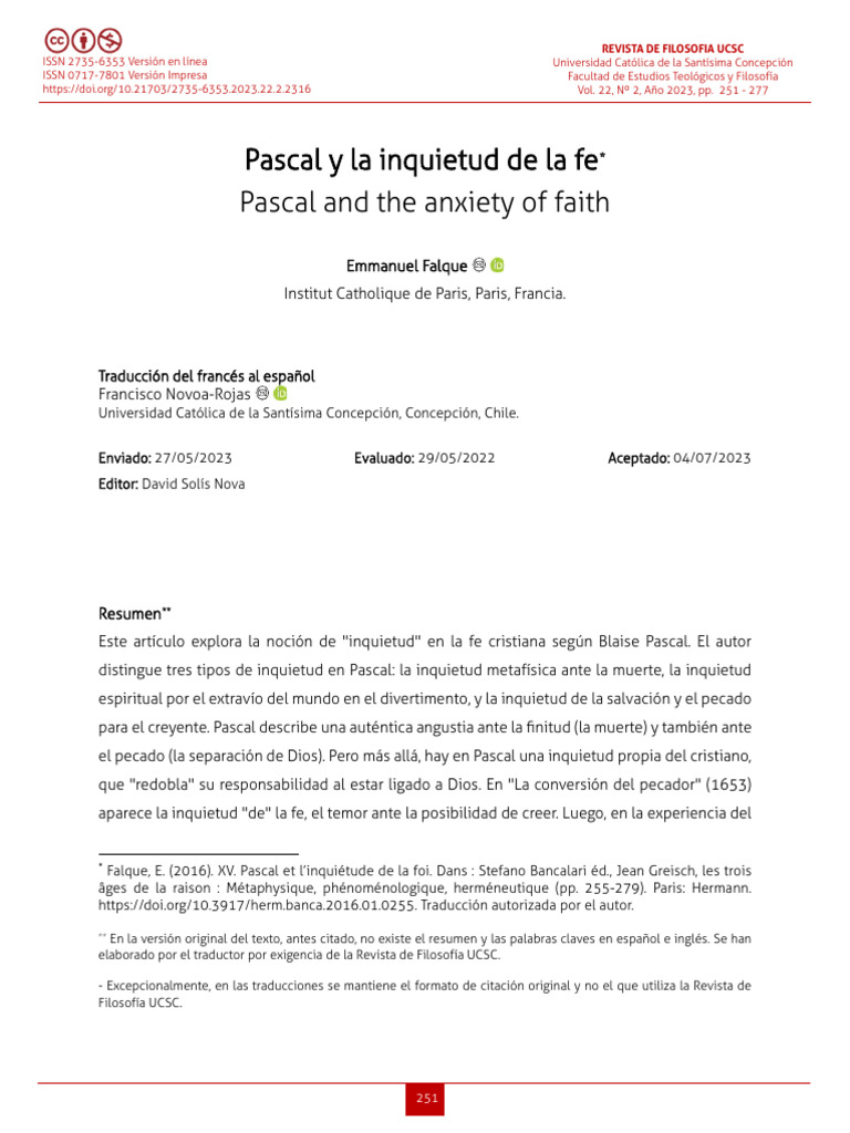 Inquietud de la fe en Blaise Pascal | PDF | Pecado | Salvación