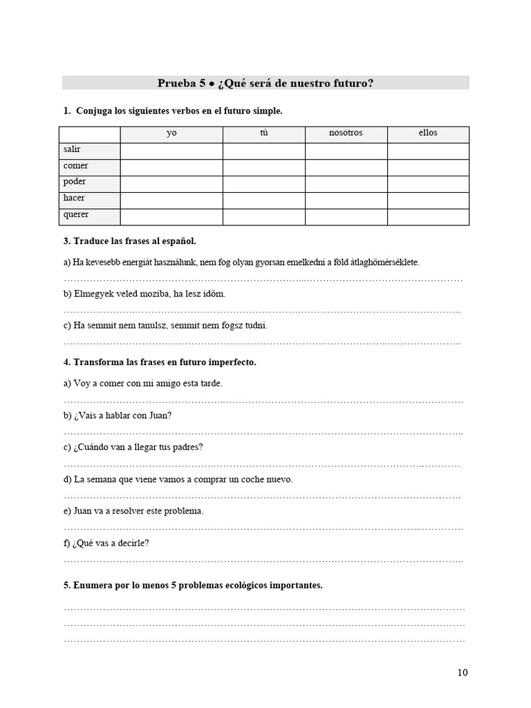 Prueba de Espanol A1 para Practicar | PDF