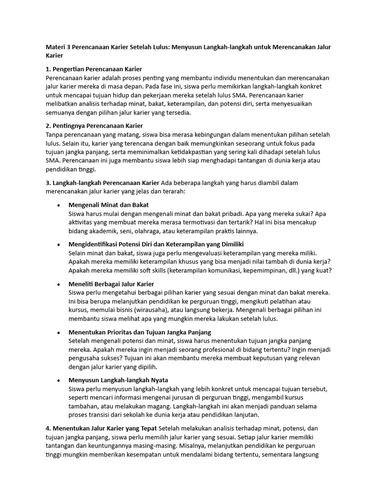Rencana Karier Pasca Lulus SMA | PDF