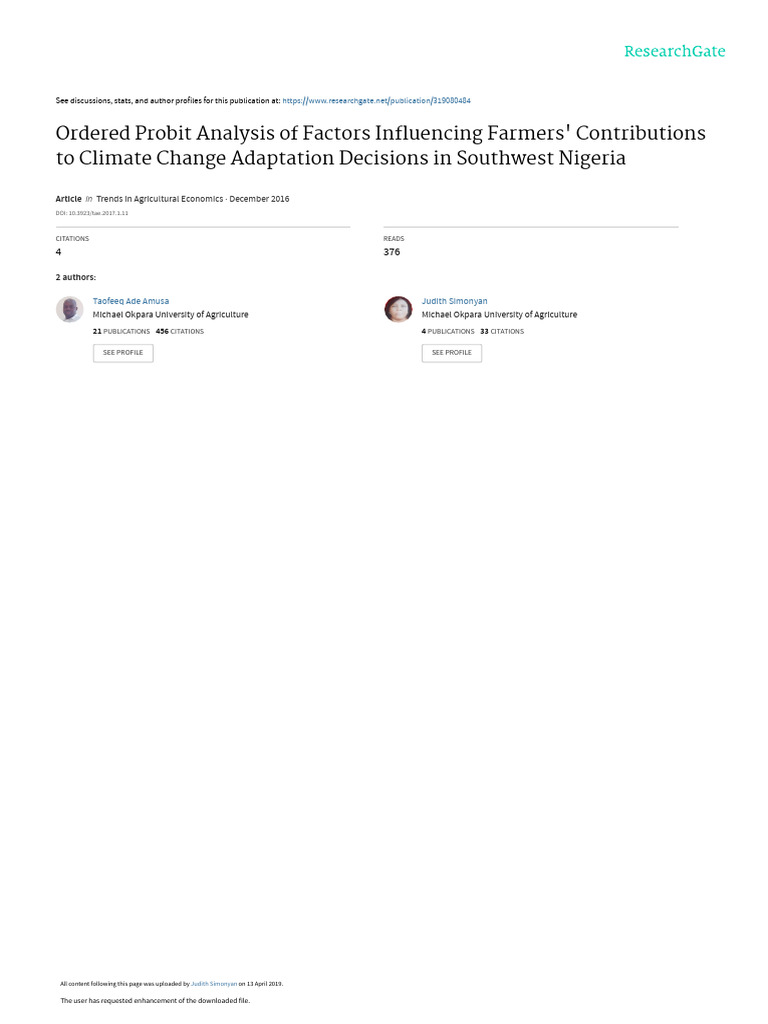 Ordered Probit Analysis of Factors Influencing Far | PDF