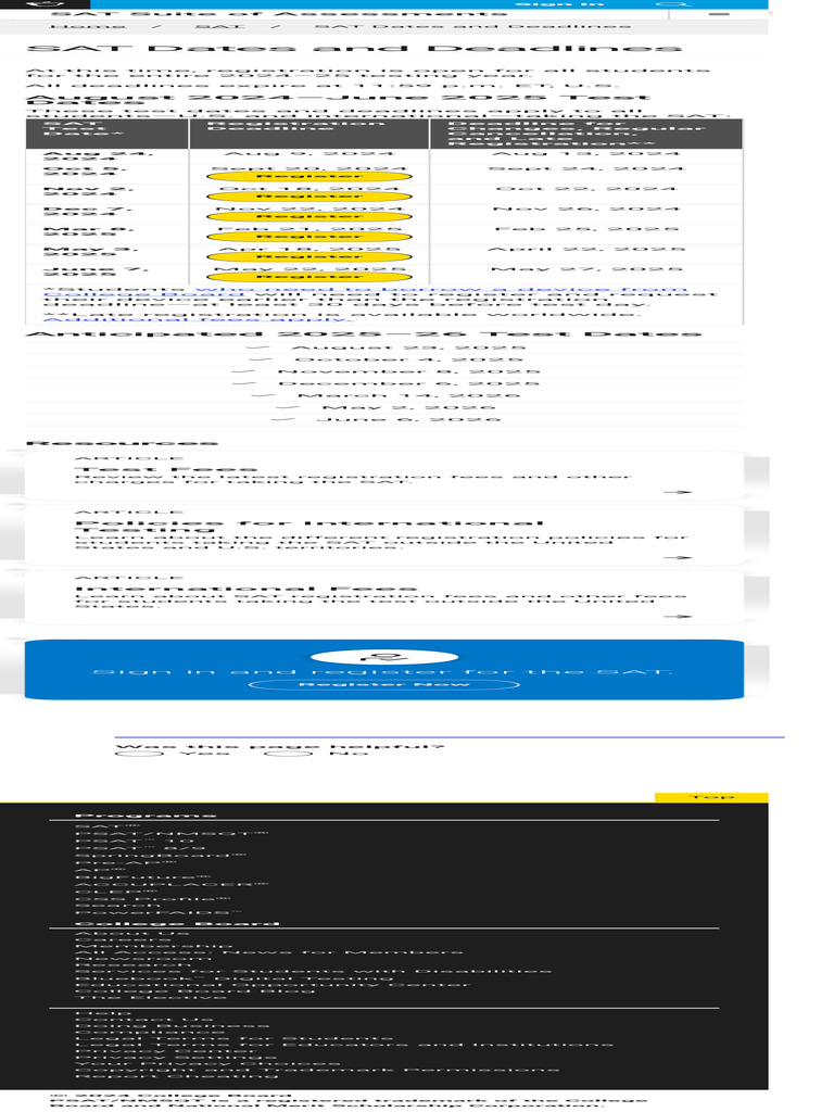 SAT Dates and Deadlines - SAT Suite College Board | PDF | Tests ...
