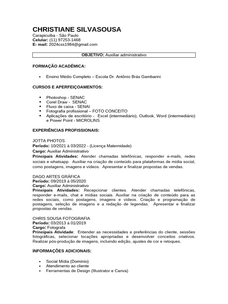 Curriculo - Christiane Silva Sousa | PDF
