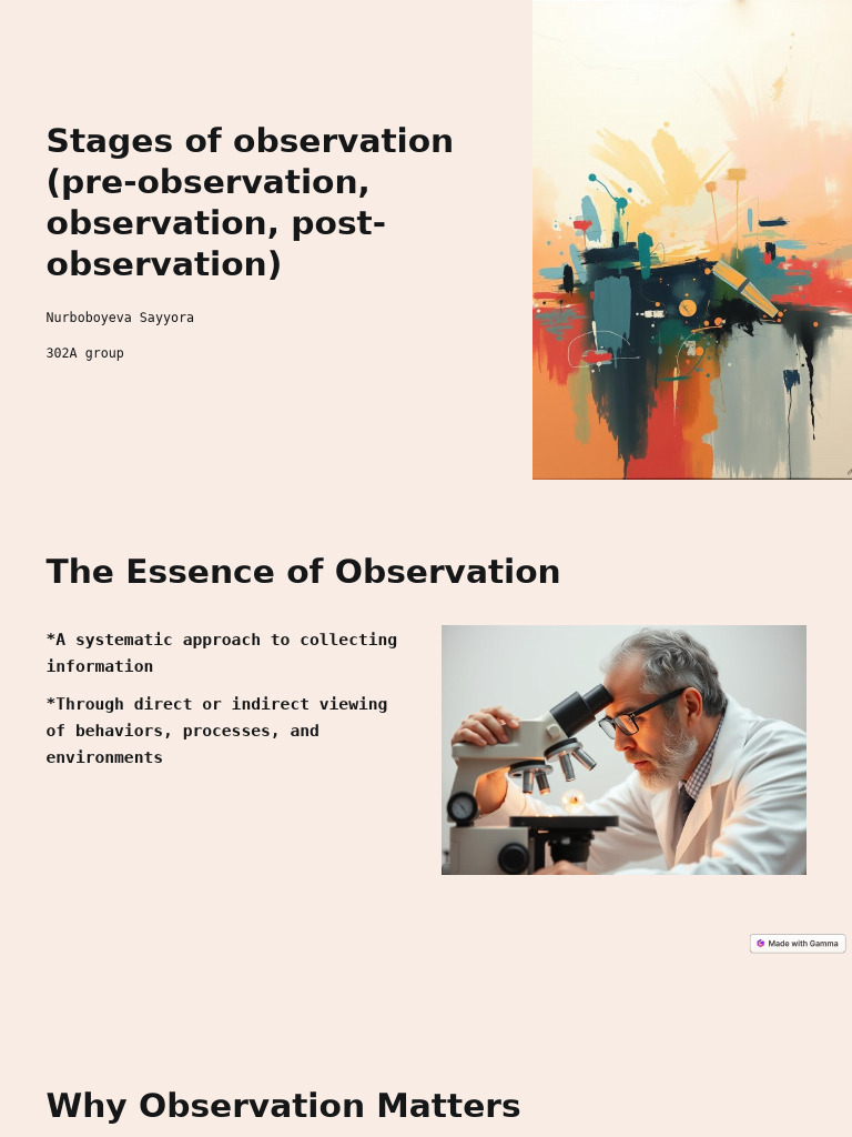 Stages of Observation Pre Observation Observation Post Observation ...