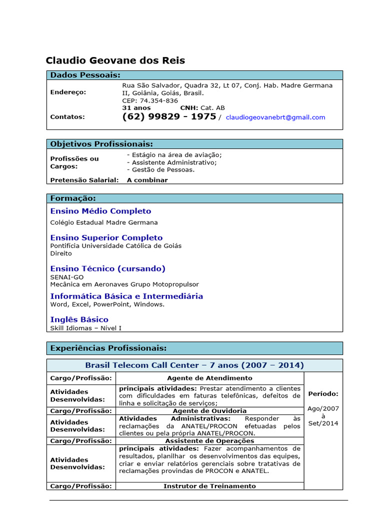 Currículo de Claudio Geovane dos Reis | PDF | Desenvolvimento profissional
