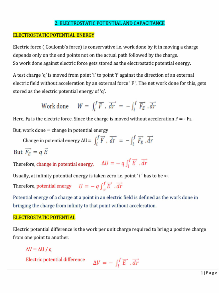 Chapter-2 Electrostatic Potential and Capacitance | PDF