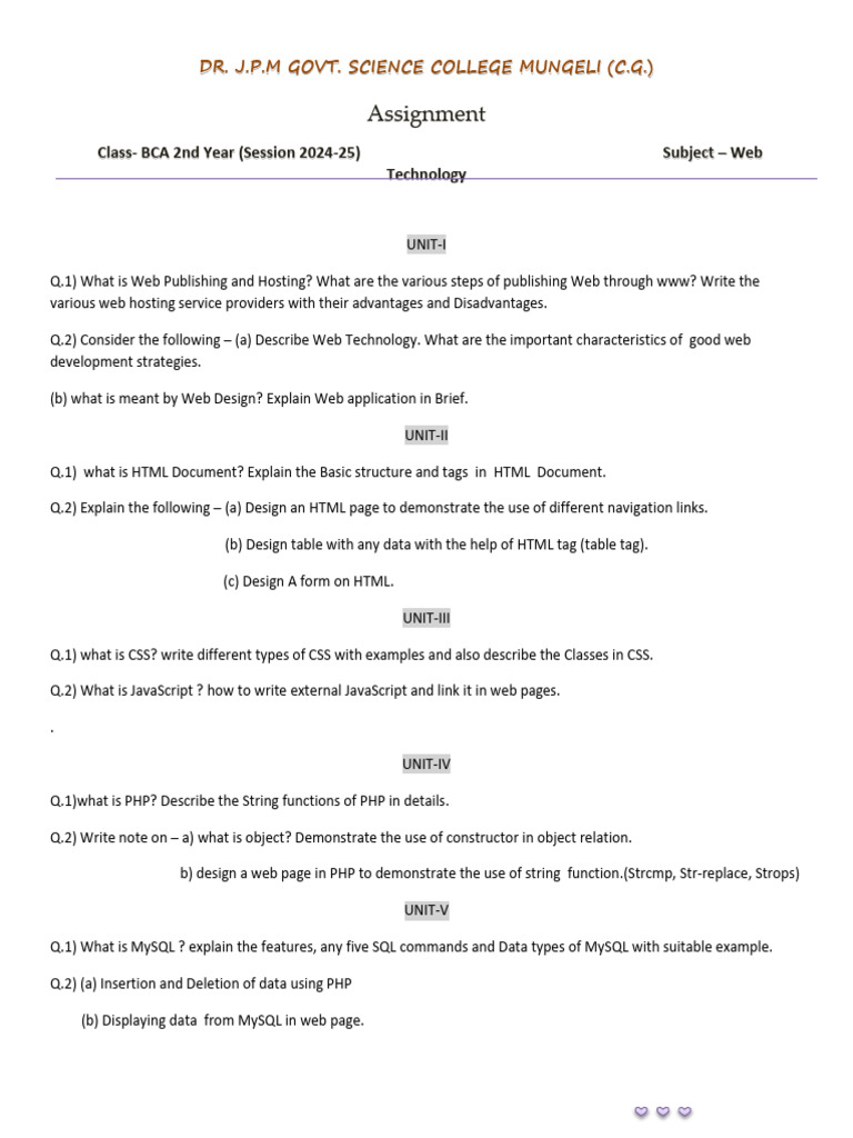 Assignment Webtechnology (BCA 2nd Year) | PDF
