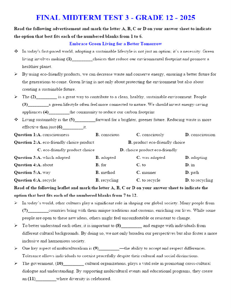 First Semester Final Exam Test 3 Grade 12 2025docx Giai Chi Tiet ...