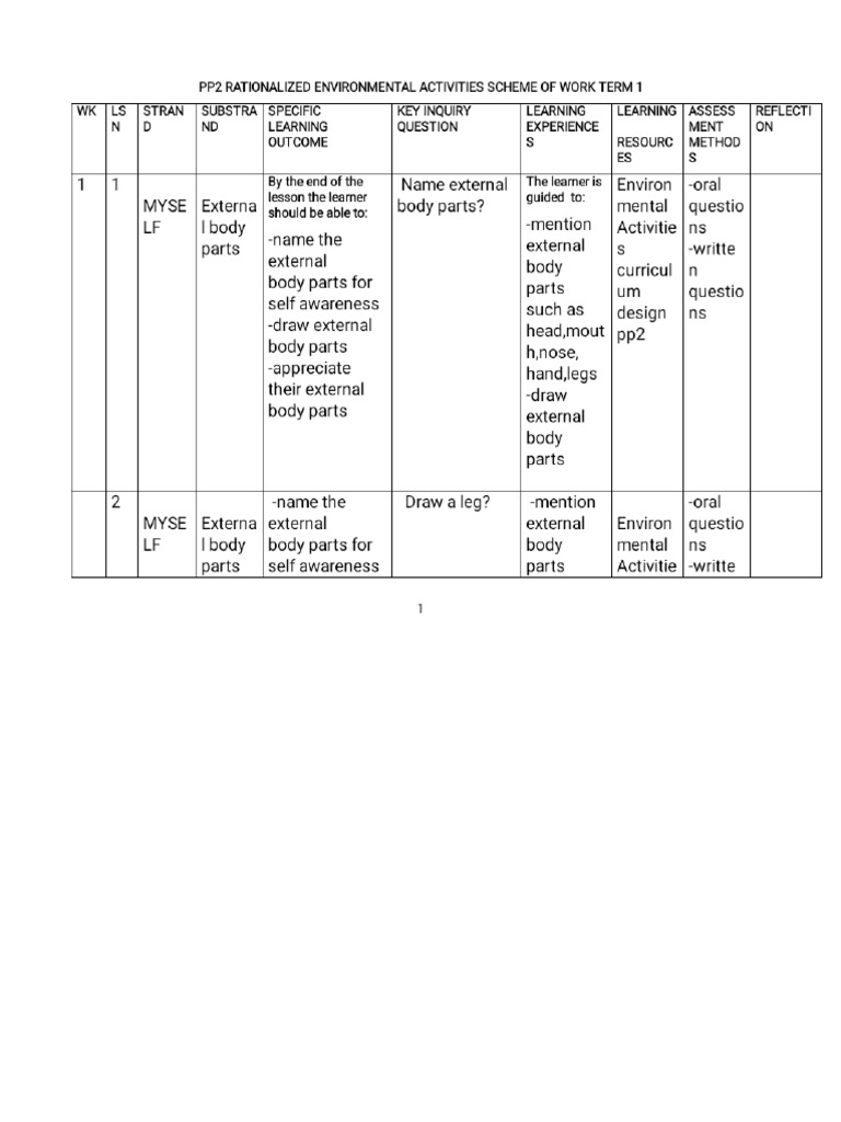 Pp2 Rationalised Environmental Activies Term 1 Sow 2025 | PDF